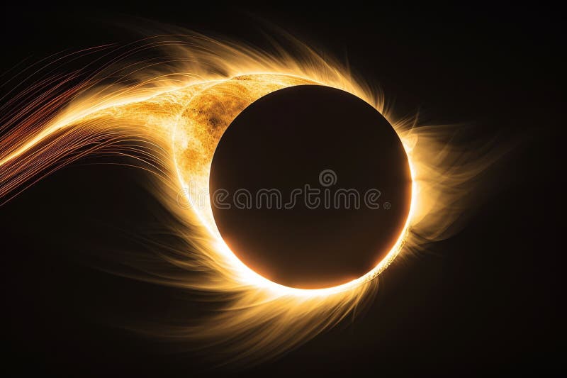 Crescent of Solar Eclipse Radiating Sunstreaks. Generative AI. Stock ...
