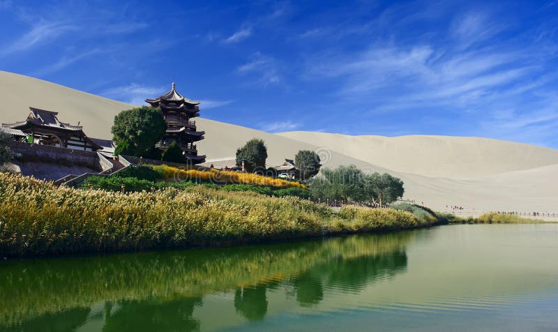 The Crescent Spring in Dunhuang,China Stock Photo - Image of blue ...