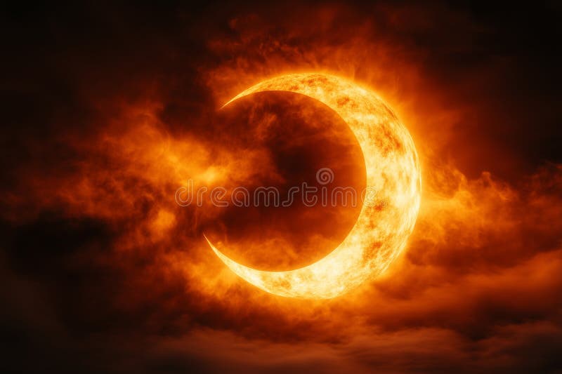 Partial Solar Eclipse Illuminating Orange Clouds in a Dark Sky Copy ...
