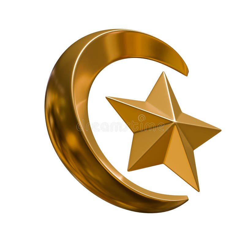 Cresecent Moon and Star 3D Render Design Element from Side Below View ...