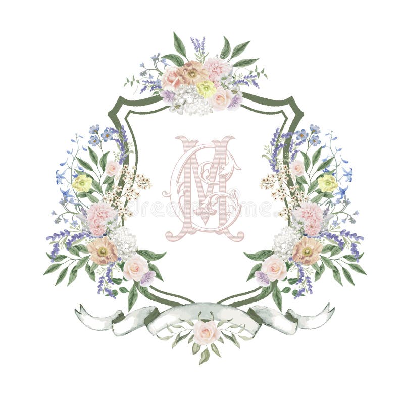 Watercolor Wedding Crest Stock Illustrations – 174 Watercolor Wedding ...