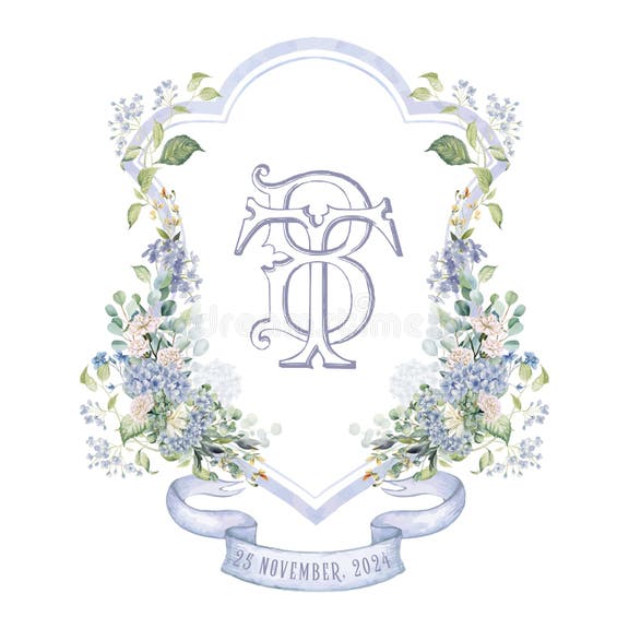 Watercolor Wedding Crest Blue Stock Illustrations – 56 Watercolor ...
