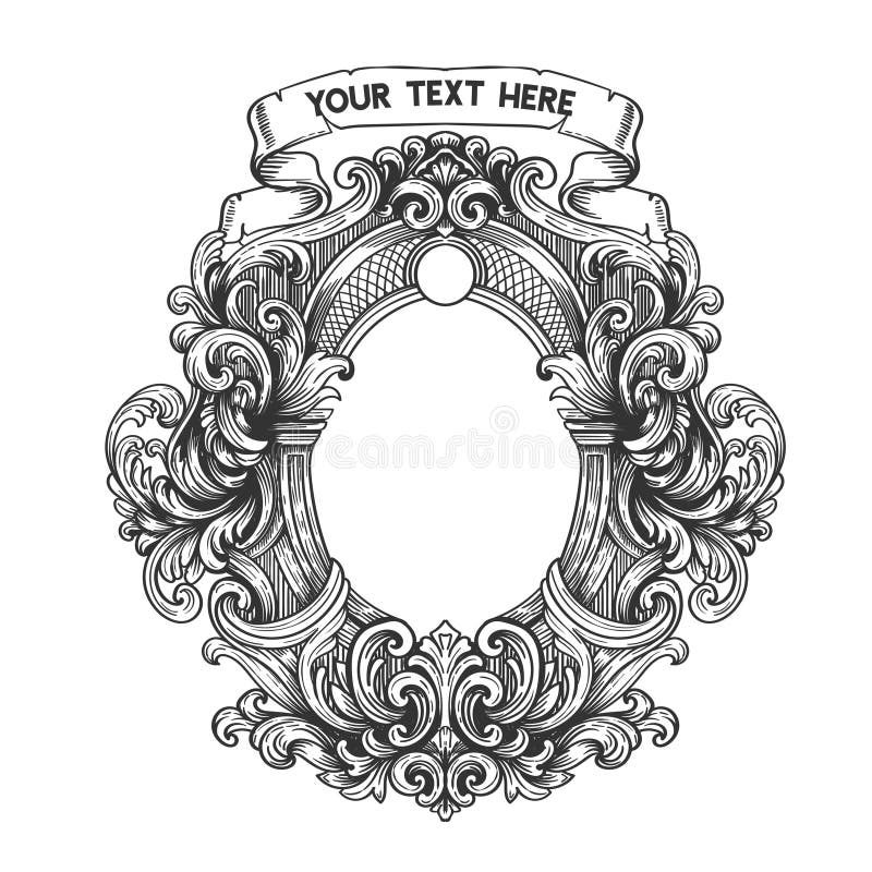 Classic Frame, Wood Cut, Vintage Drawing Mirror Design Stock Vector ...