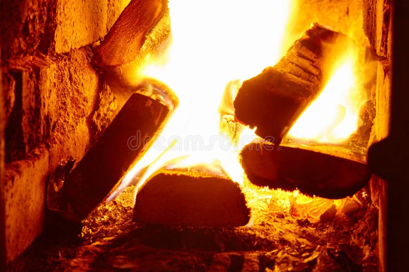 Crest of Flame on Burning Wood in Fireplace Stock Photo - Image of ...
