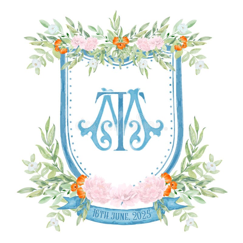 MT Initial Watercolor Wedding Crest Design Stock Vector - Illustration ...