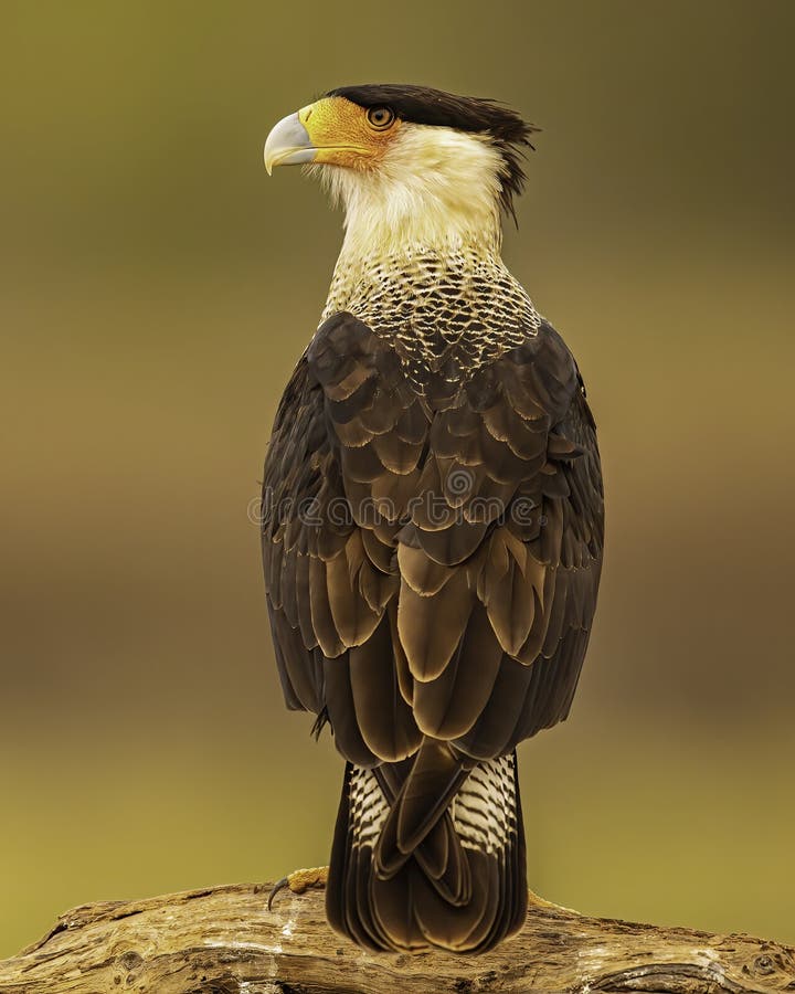Crested Caracara Raptor Poses on Tree Limb Stock Image - Image of stump ...
