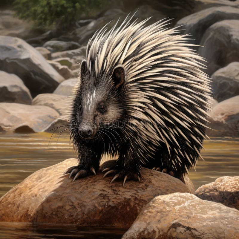 Crested Porcupine Walking Over Rocks Stock Illustration - Illustration ...