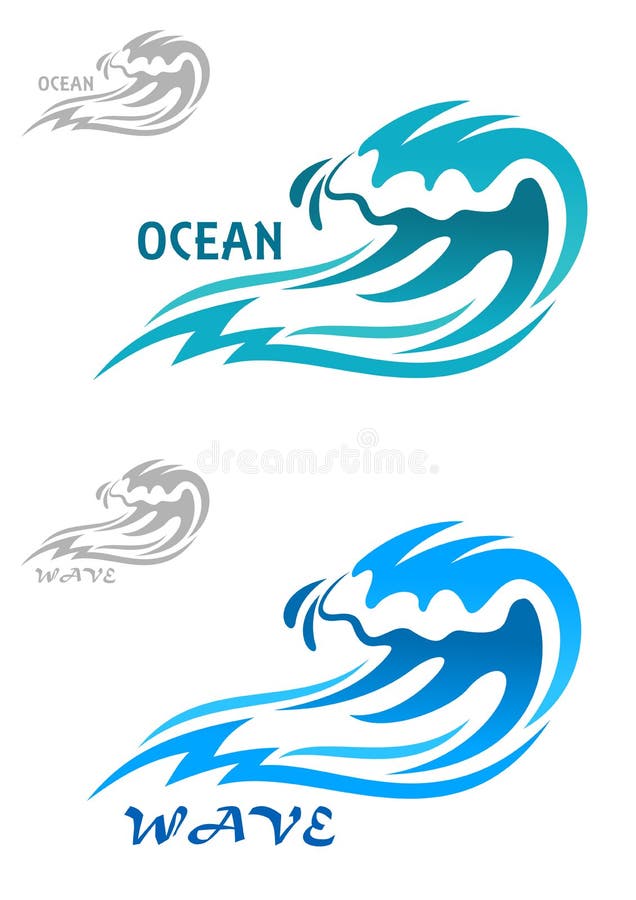 Cresting Curling Blue Ocean Wave Stock Vector - Illustration of emblem ...