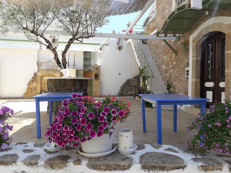 Cretan Home stock image. Image of view, floeur, tree - 98769739