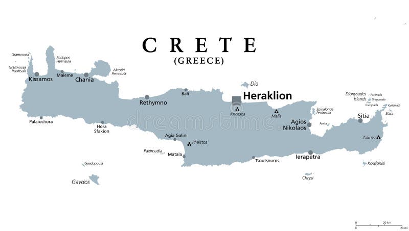 Crete, Greek Island, Gray Political Map, with Capital Heraklion Stock ...