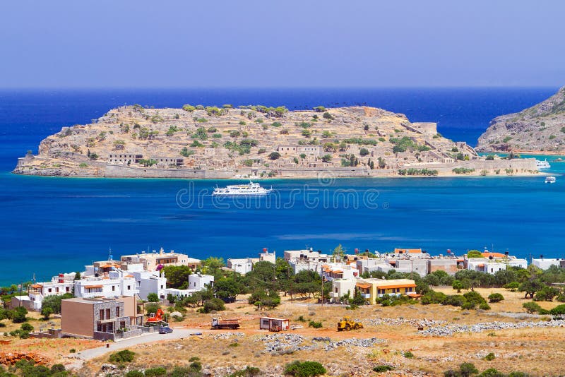 Spinalonga View from Plaka Beach Elounda in Crete Stock Photo - Image ...