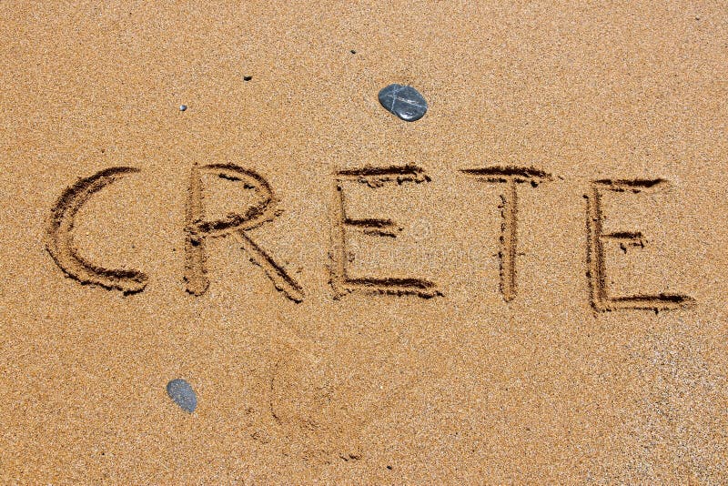 Crete word on sand stock image. Image of greek, drawn - 245810897
