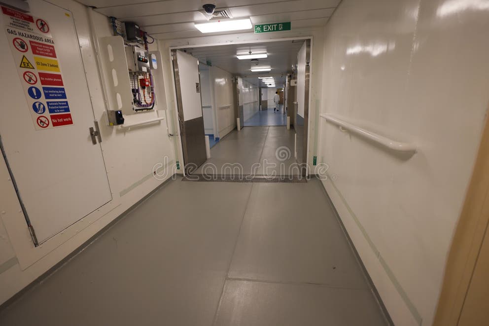 Crew Area Corridor on a Cruise Ship Stock Photo - Image of evacuation ...