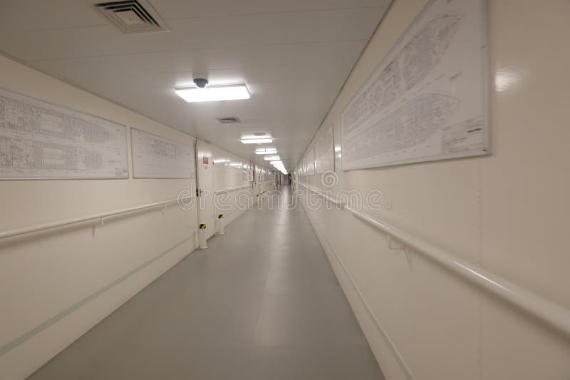 Crew Area Corridors and Hallways on a Cruise Ship with Emergency Exit ...