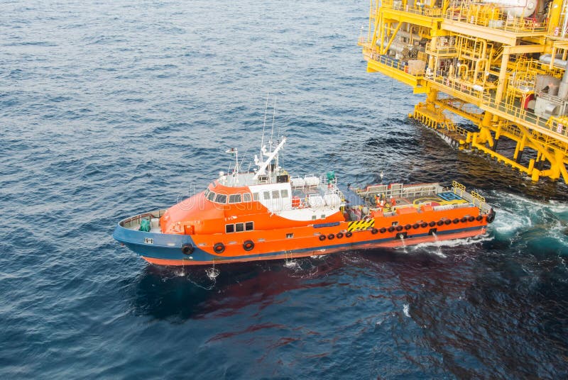 Crew Boat and Oil Platform Yellow Color Stock Image - Image of fuel ...