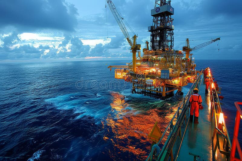 Crew Change of Offshore Oil and Gas Workers Using Crane and Man Basket ...