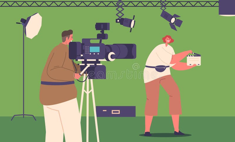 Crew Characters with Clapperboard and Camera in a Film Studio, Engage ...