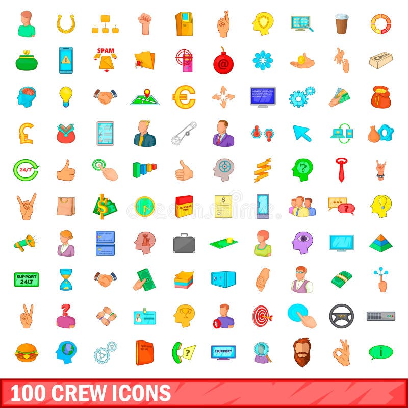 100 Crew Icons Set, Cartoon Style Stock Vector - Illustration of ...