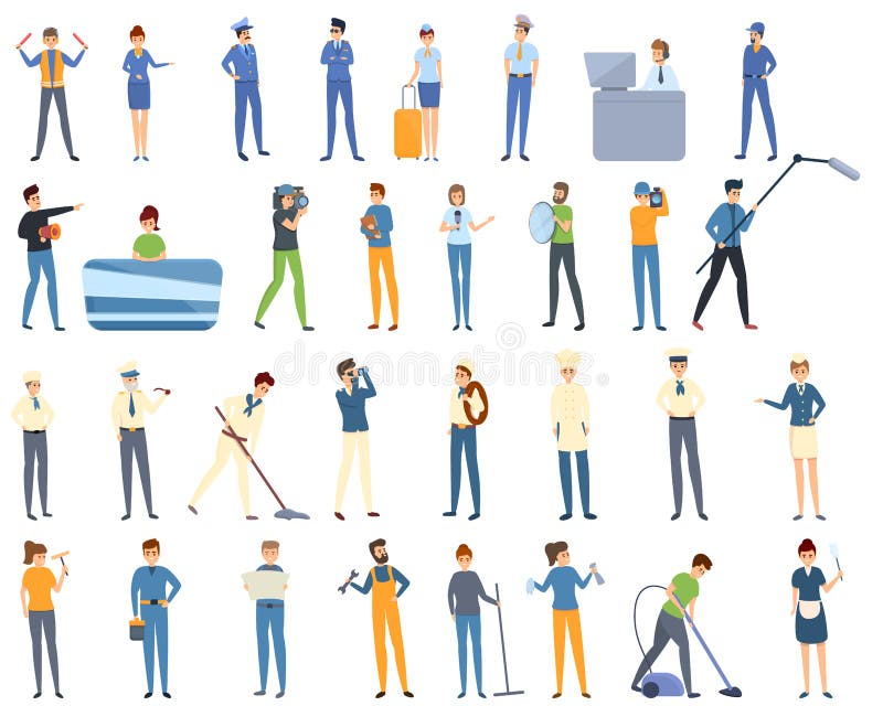 Crew Icons Set, Outline Style Stock Vector - Illustration of officer ...