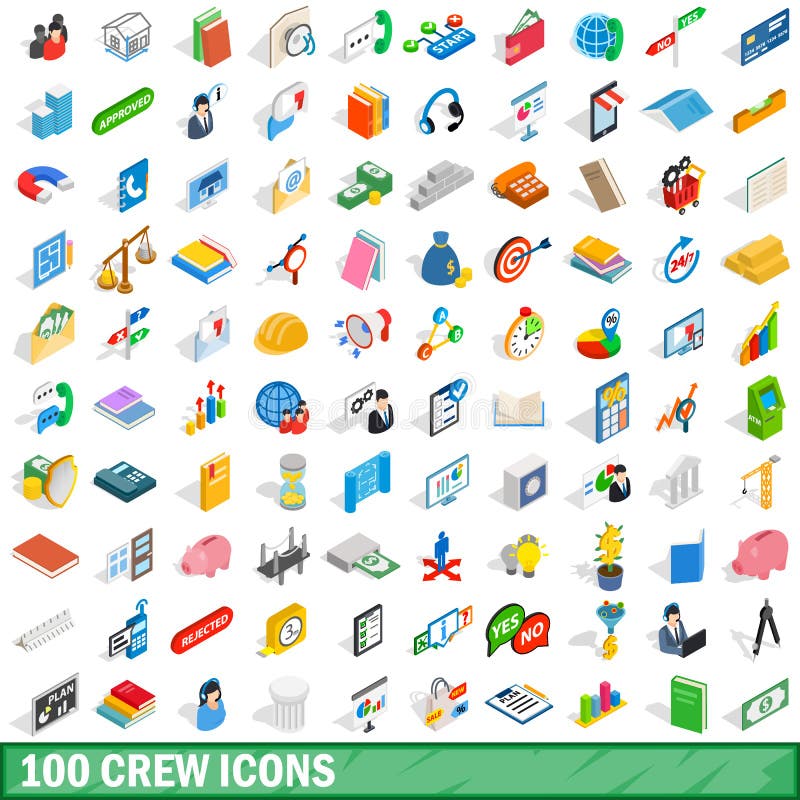 100 Crew Icons Set, Isometric 3d Style Stock Vector - Illustration of ...