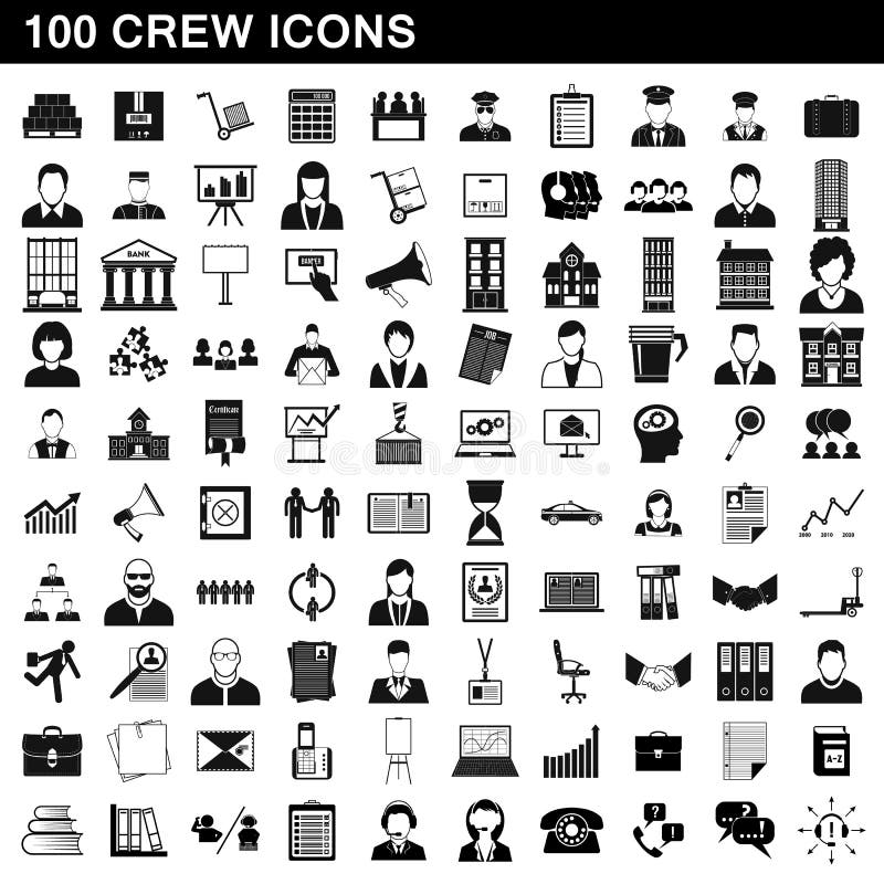 100 Crew Icons Set, Simple Style Stock Vector - Illustration of banner ...