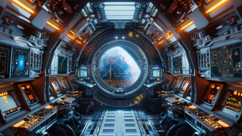 Crew Inside a Spaceship with a Holographic Control Panel, Cutting-edge ...