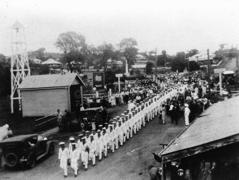 Crew of the Karlsruhe (ship) Marching through Boonah Stock Image ...