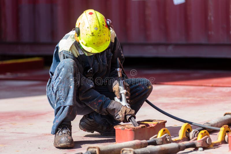A Crew Member Working on the Deck of a Merchant Ship. Stock Image ...