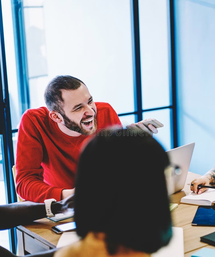 Crew of Multiracial Male and Female Employees Having Fun during Working ...
