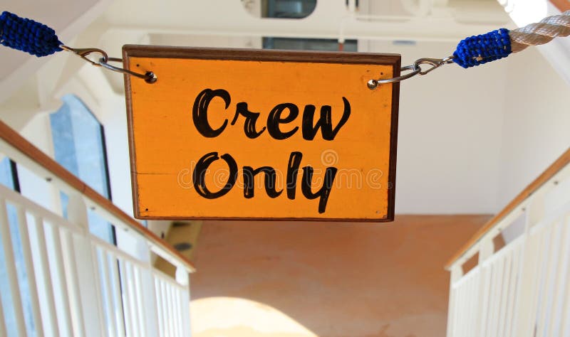 Crew only sign stock photo. Image of spanish, window - 32884548
