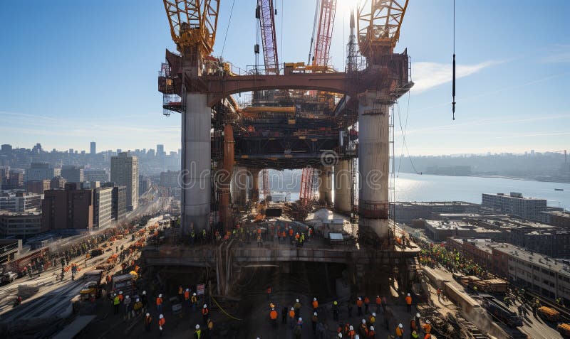 Crew Standing Atop in-Progress Skyscraper Stock Photo - Image of urban ...