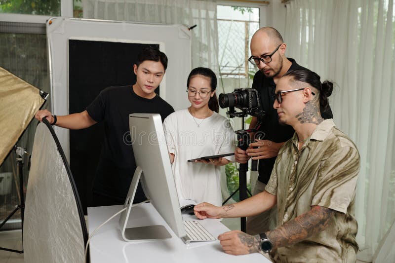 Crew Using Computer To Plan the Shoot Stock Image - Image of shoot ...