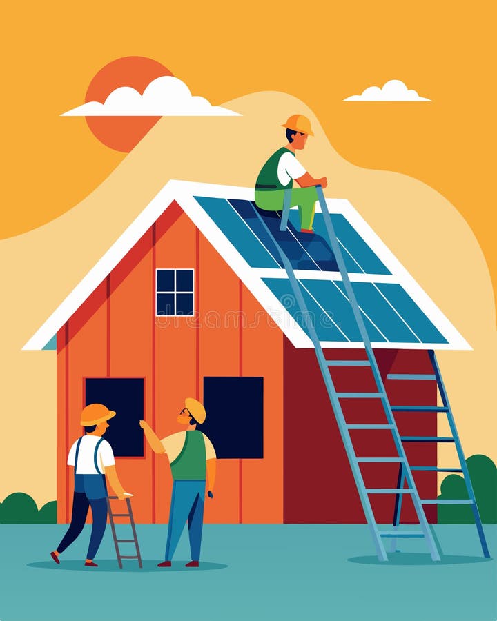 A Crew of Workers Attaching Solar Panels To the Side of a Barn ...