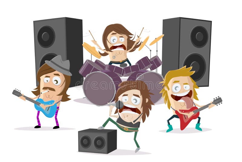 Cartoon Illustration of a Rock Band Stock Vector - Illustration of ...