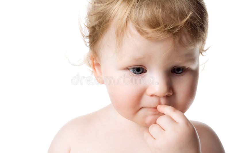 Criança triste no branco imagem de stock. Imagem de fundo - 32153941