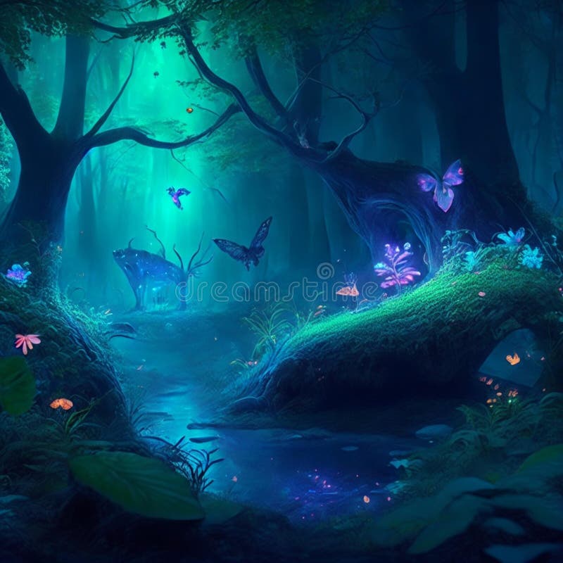 Enchanted Forest with Sparkles, Mythical Plants and Creatures, Magical ...