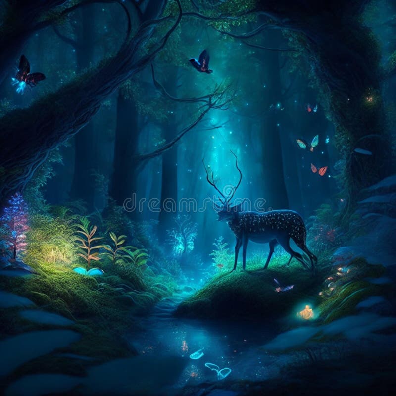Enchanted Forest with Sparkles, Mythical Plants and Creatures, Magical ...