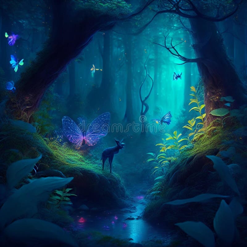 Enchanted Forest with Sparkles, Mythical Plants and Creatures, Magical ...