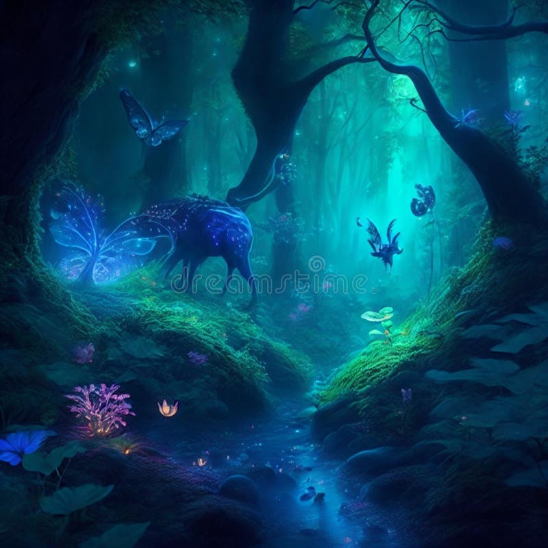 Enchanted Forest with Sparkles, Mythical Plants and Creatures, Magical ...