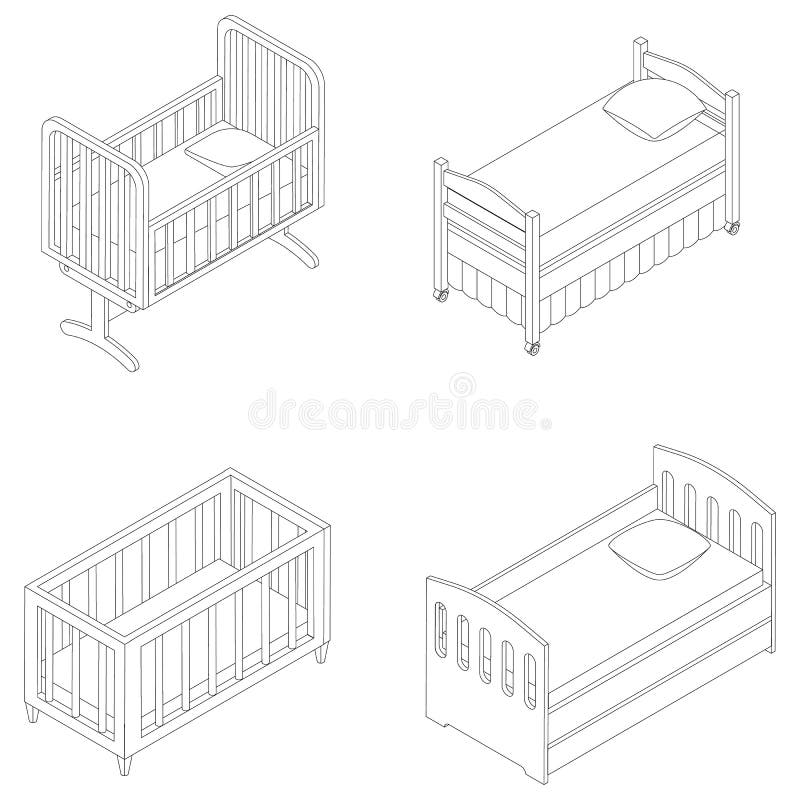 Crib Icon Set Vector Outline Stock Illustration - Illustration of comfortable, toddler: 255075908