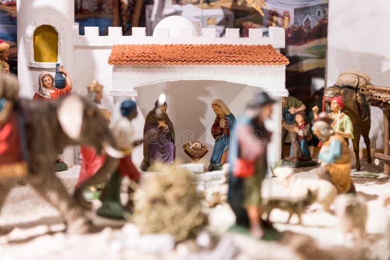 Crib Scene for Christmas with Several Different Figures Stock Photo ...