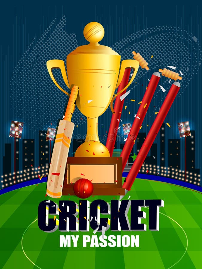 Cricket Background with Bat, Ball and Stump Wicket Stock Vector ...
