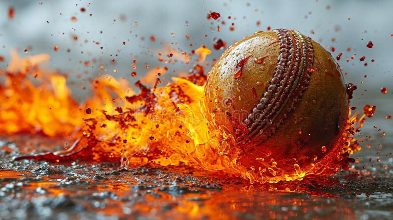 Cricket Ball on Fire Background Stock Illustration - Illustration of ...
