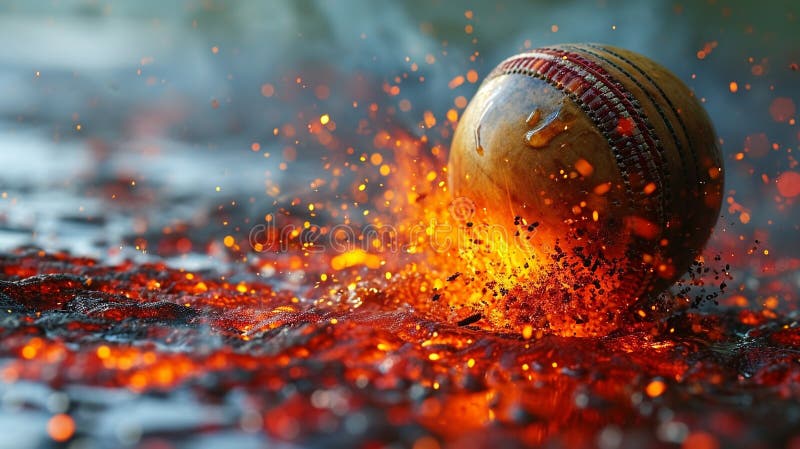 Cricket Ball on Fire Background Stock Illustration - Illustration of ...