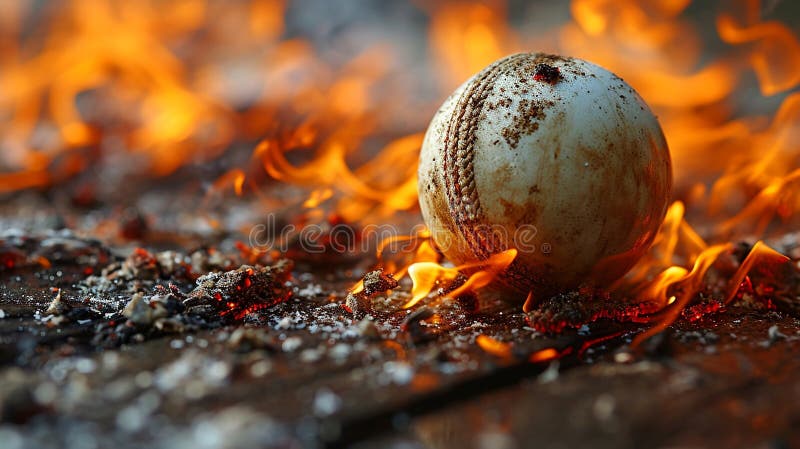 Cricket Ball on Fire Background Stock Illustration - Illustration of ...