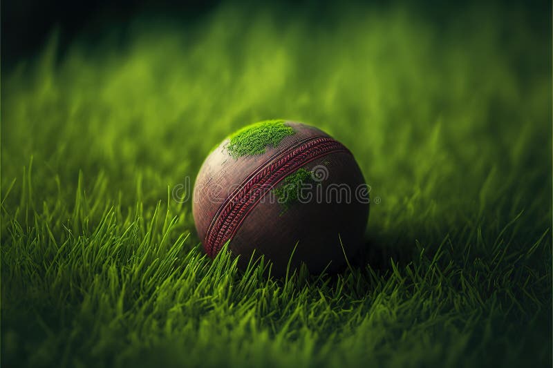 Cricket Ball on Green Turf. Generative AI Stock Illustration ...