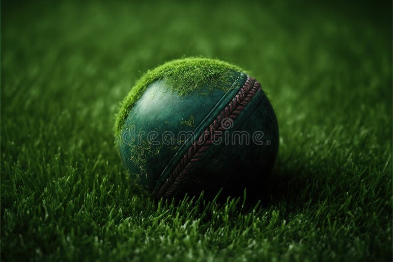 Cricket Ball on Green Turf. Generative AI Stock Illustration ...