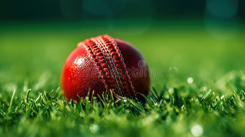 Cricket Ball on Green Turf. Generative Ai Stock Illustration ...