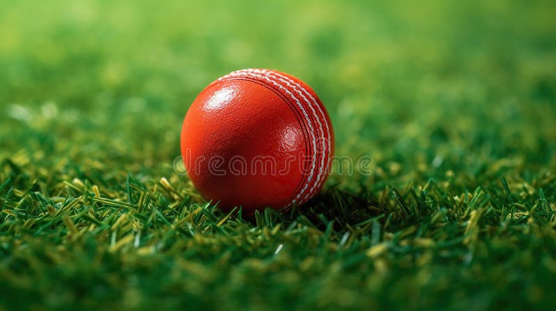 Cricket Ball on Green Turf. Generative Ai Stock Illustration ...