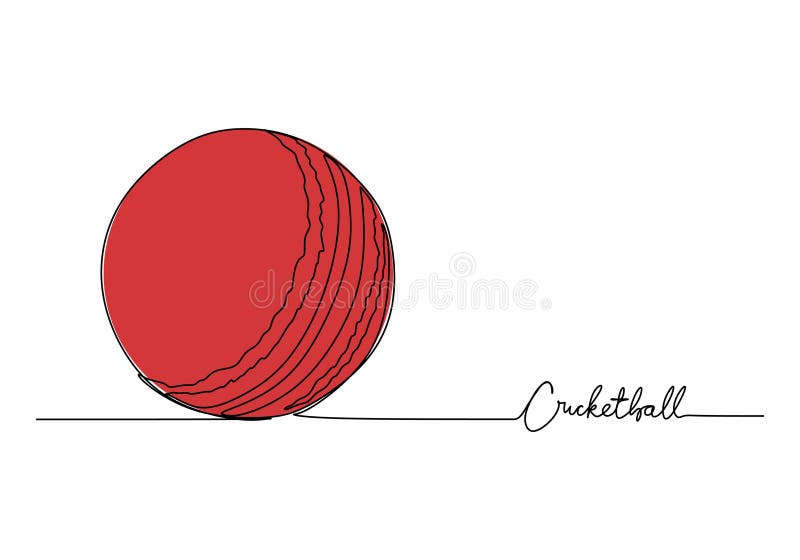 Cricket Ball One Line Drawing: Continuous Hand Drawn Sport Theme Object ...
